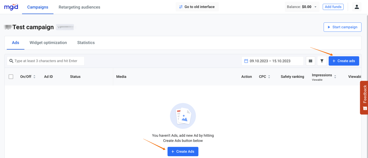 Ads Interface in MGID Ads