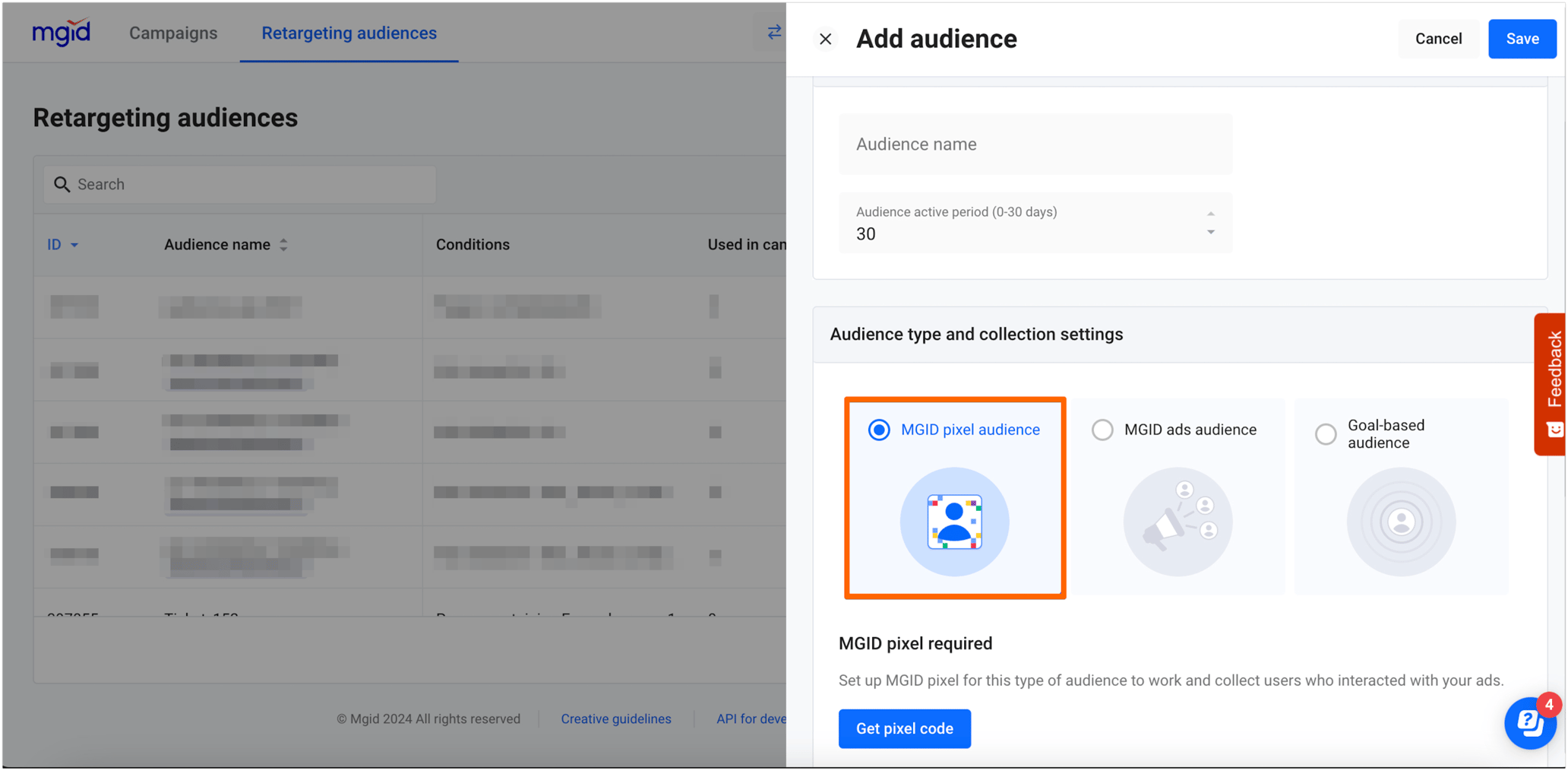 Audience and Retargeting in MGID Ads