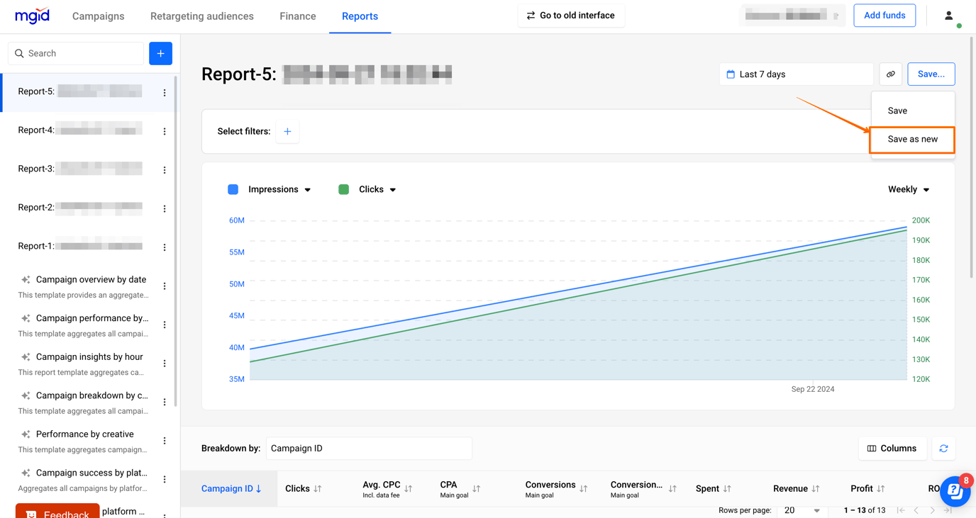 The Reports Interface in MGID Ads