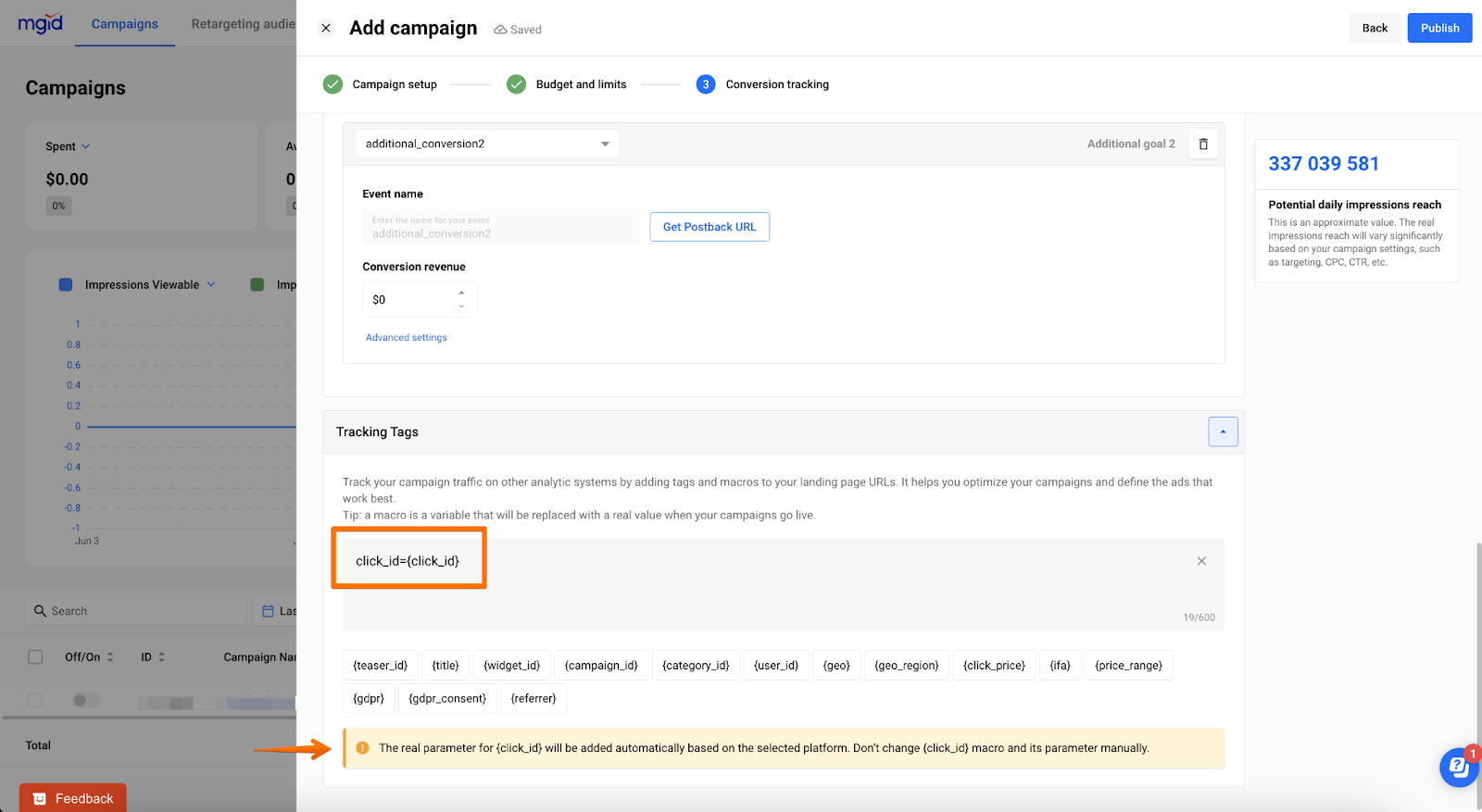 Postback Setup in MGID Ads