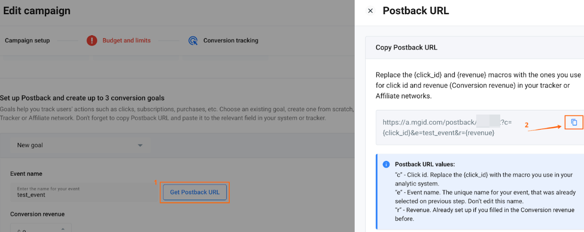 Postback Setup in MGID Ads