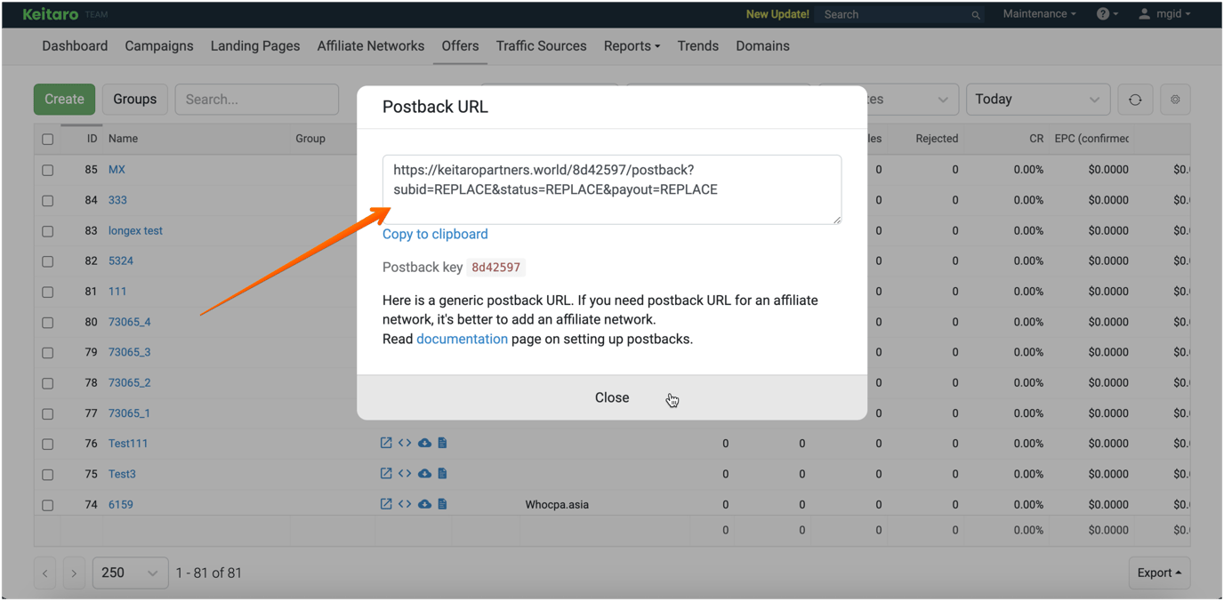 Keitaro Tracker Integration in MGID Ads