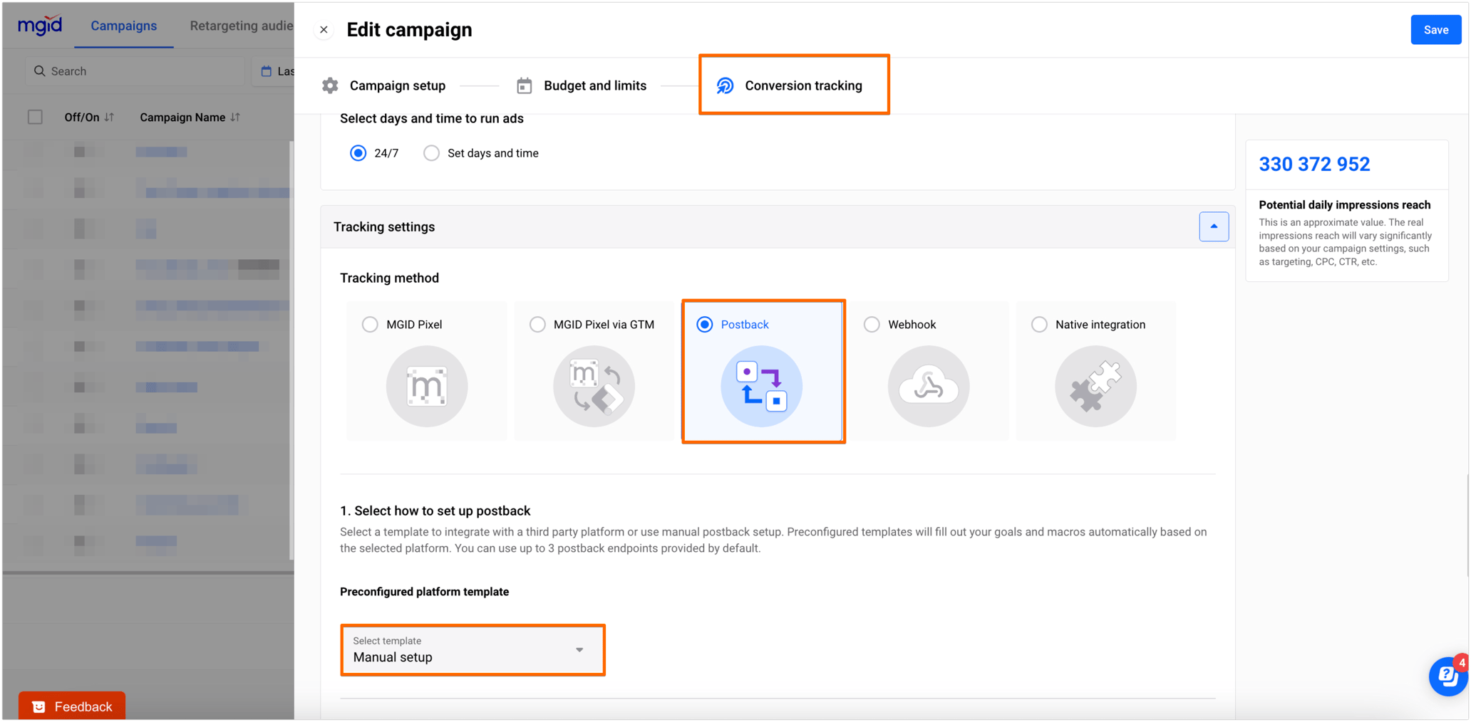 Keitaro Tracker Integration in MGID Ads