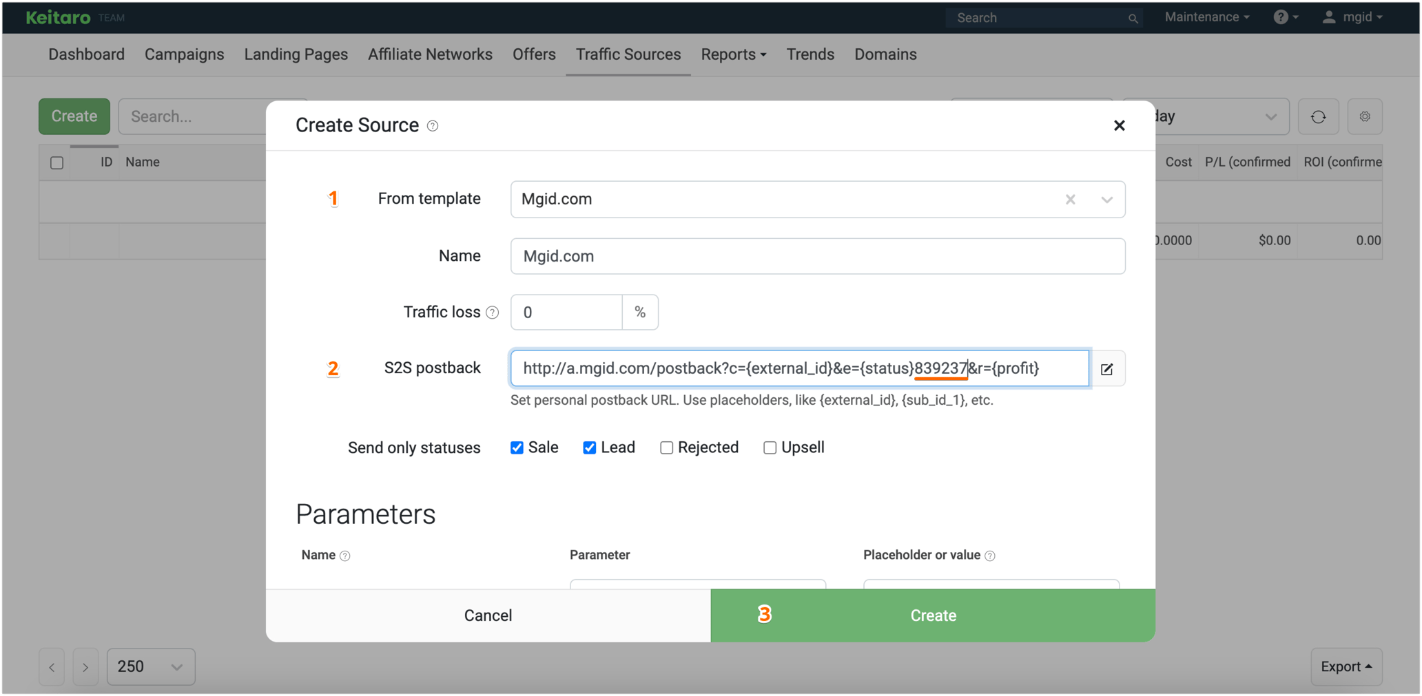 Keitaro Tracker Integration in MGID Ads