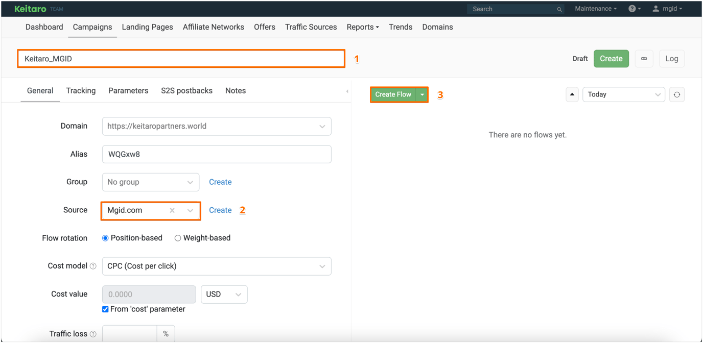 Keitaro Tracker Integration in MGID Ads