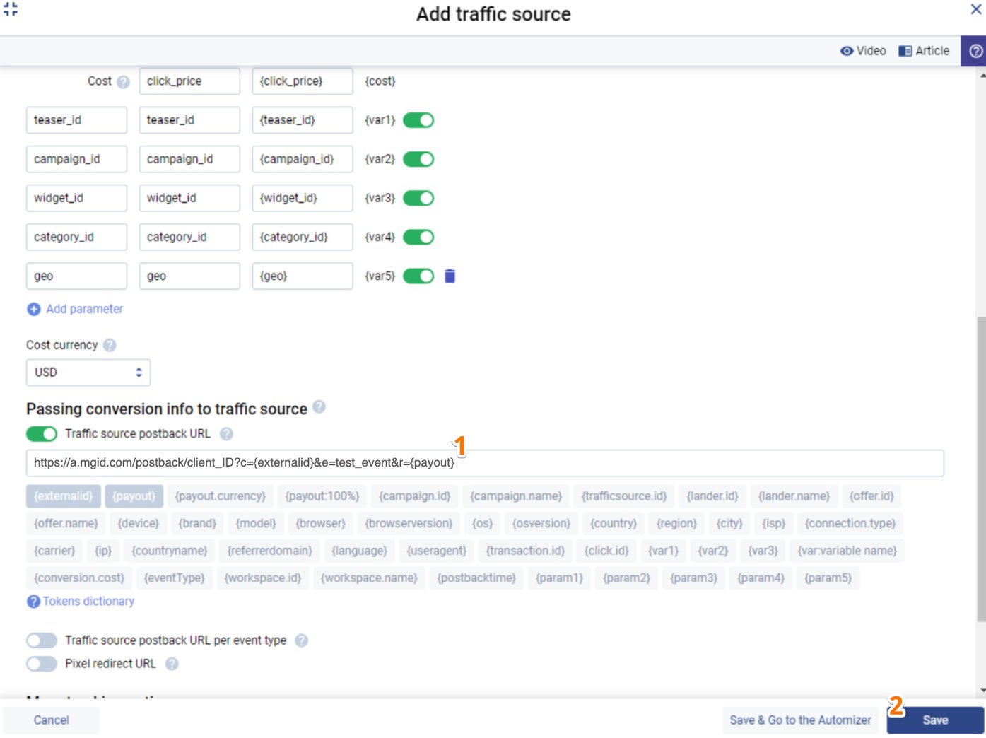 Voluum.com Tracker Integration in MGID Ads