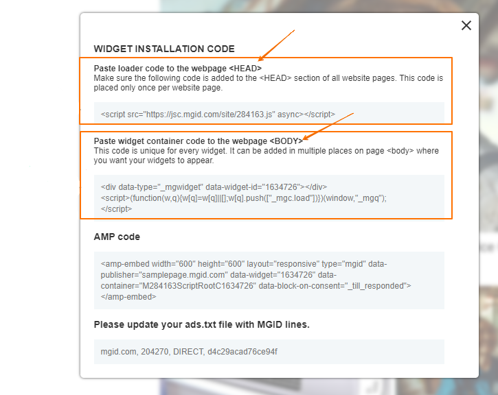 MGID Widget Code - Direct Installation