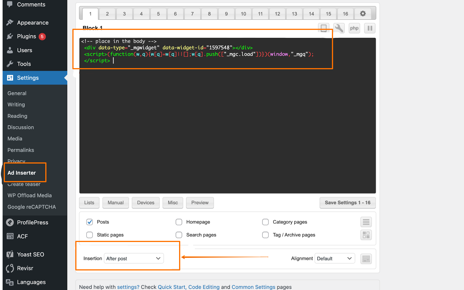 MGID Widget Code Installation on WordPress Websites